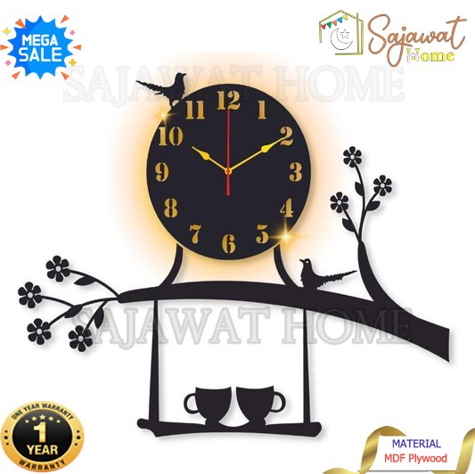 Wall Clock Tree Branch with Swing Coffee Cups | Sajawat Home